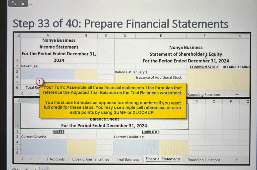 Step 33 of 40: Prepare Financial Statements | Chegg.com