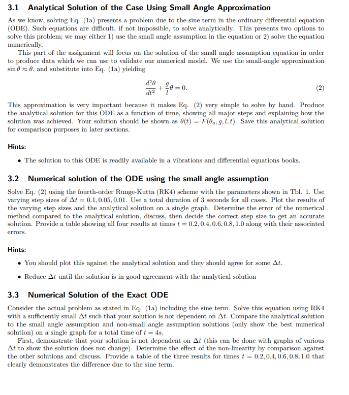 Solved 3.1 Analytical Solution of the Case Using Small Angle | Chegg.com