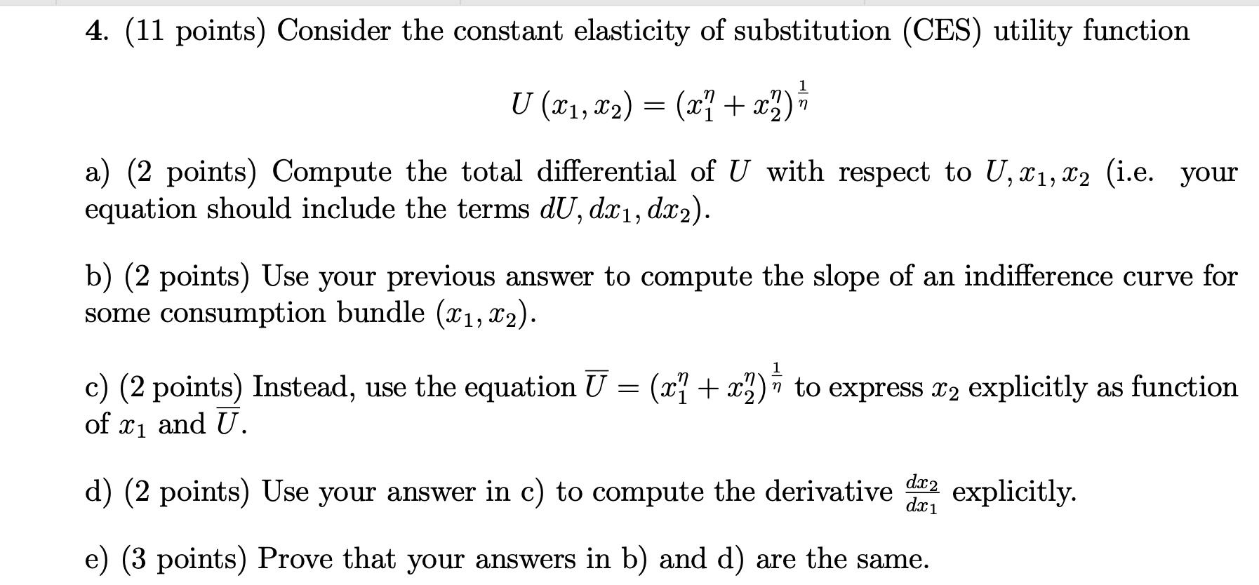 Solved 4. (11 points) Consider the constant elasticity of | Chegg.com