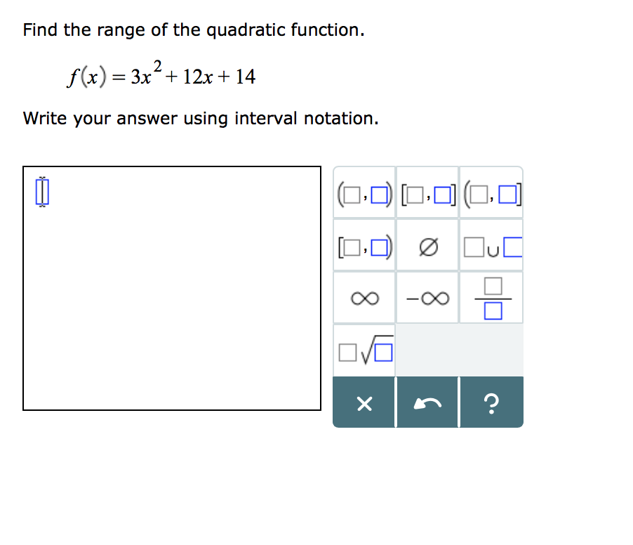 Solved Find the range of the quadratic function. 2 f(x) | Chegg.com