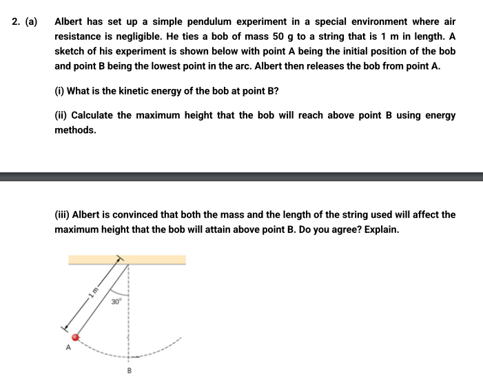 Solved Albert has set up a simple pendulum experiment in a | Chegg.com
