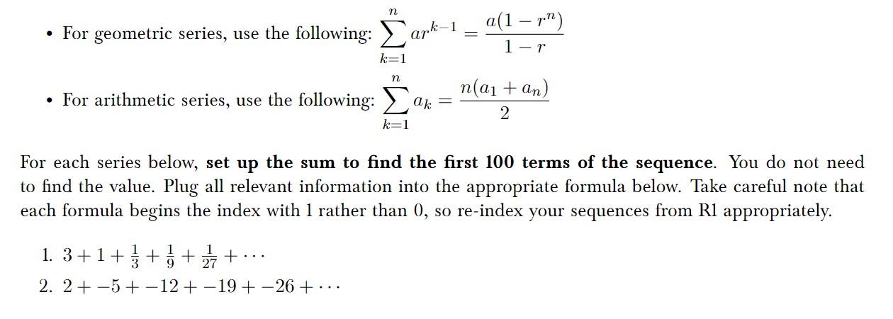 Solved - For geometric series, use the following: | Chegg.com