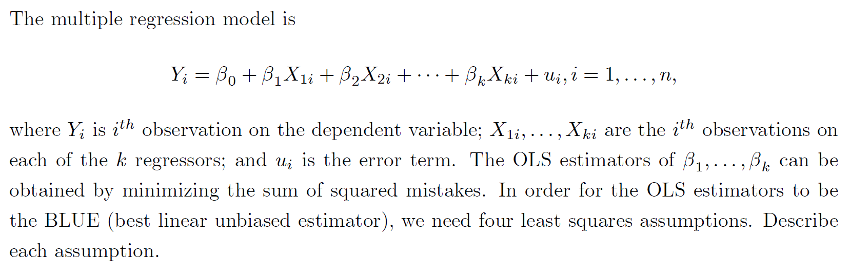 Solved The multiple regression model is | Chegg.com