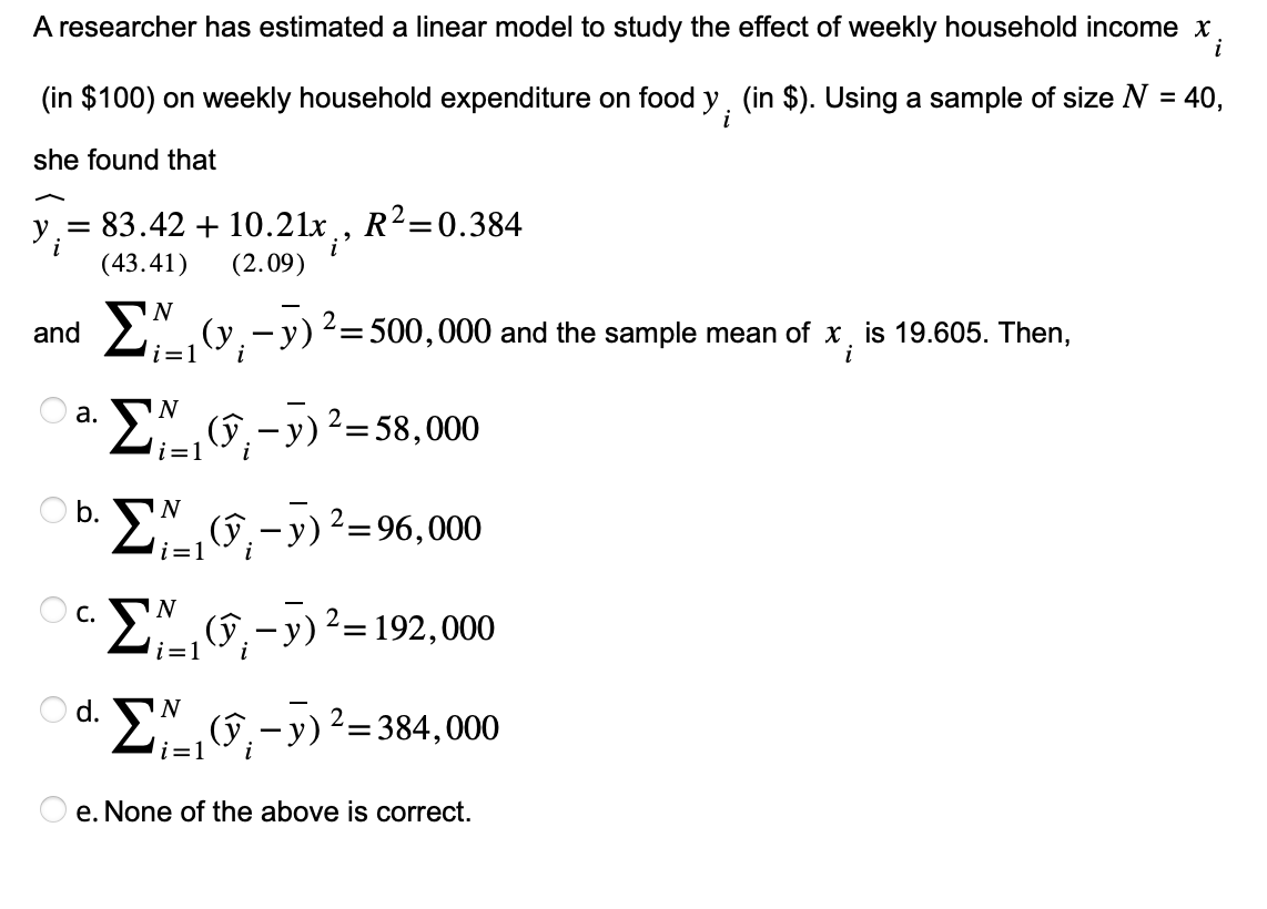 Solved A researcher has estimated a linear model to study | Chegg.com