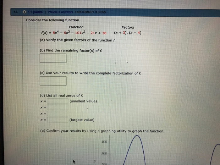 Solved 12. 0 TRMR Consider the following function. Function | Chegg.com