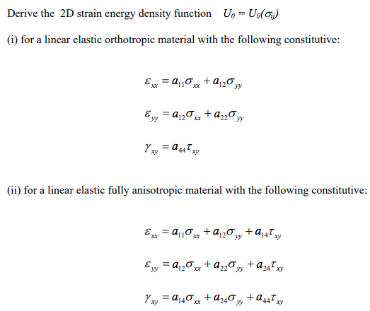 Solved Derive The 2d Strain Energy Density Function Uo Uol