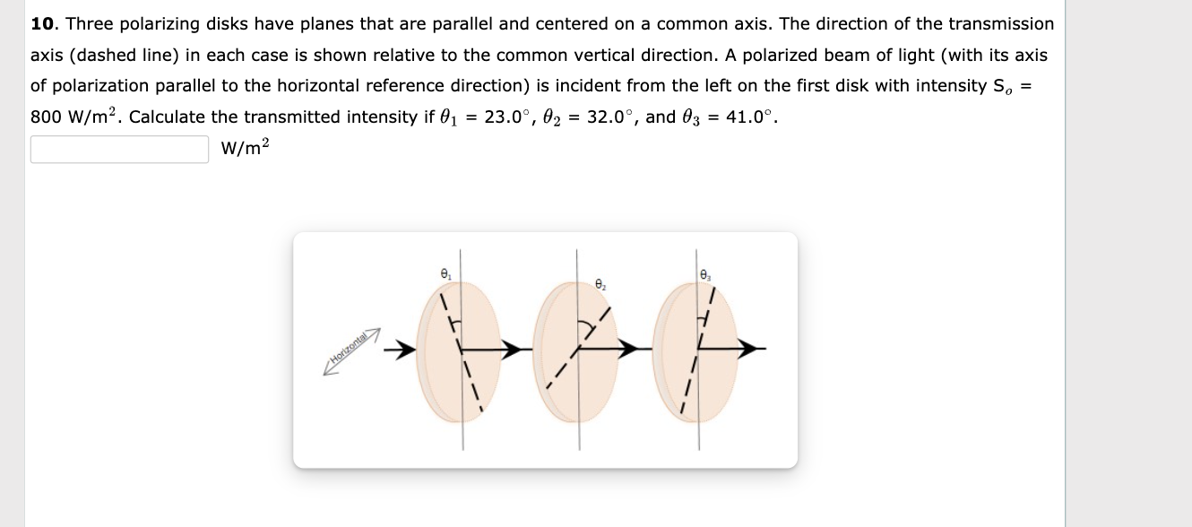 Solved 10. Three polarizing disks have planes that are | Chegg.com