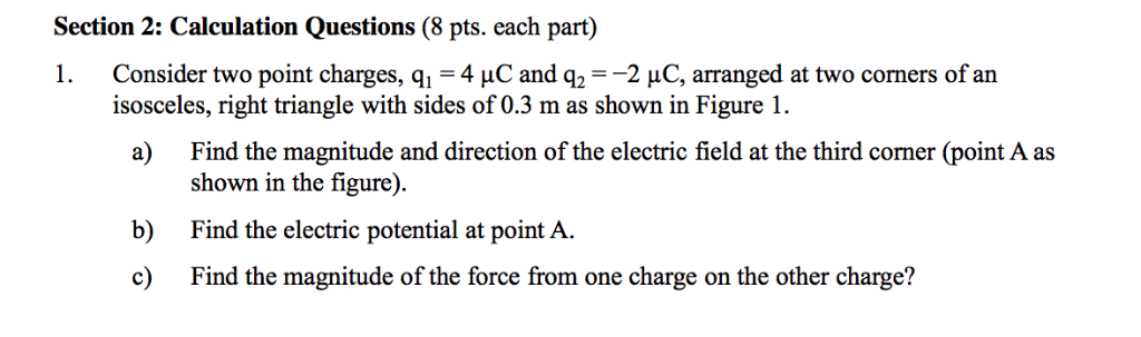 Solved Section 2: Calculation Questions (8 pts. each part) | Chegg.com