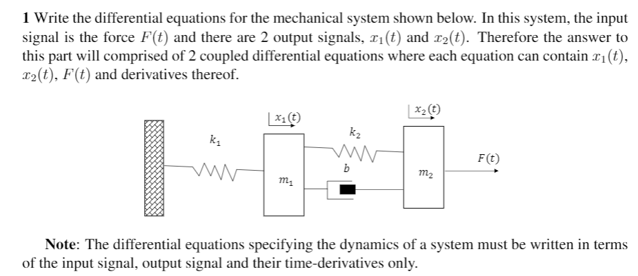 Solved 1 Write the differential equations for the mechanical | Chegg.com
