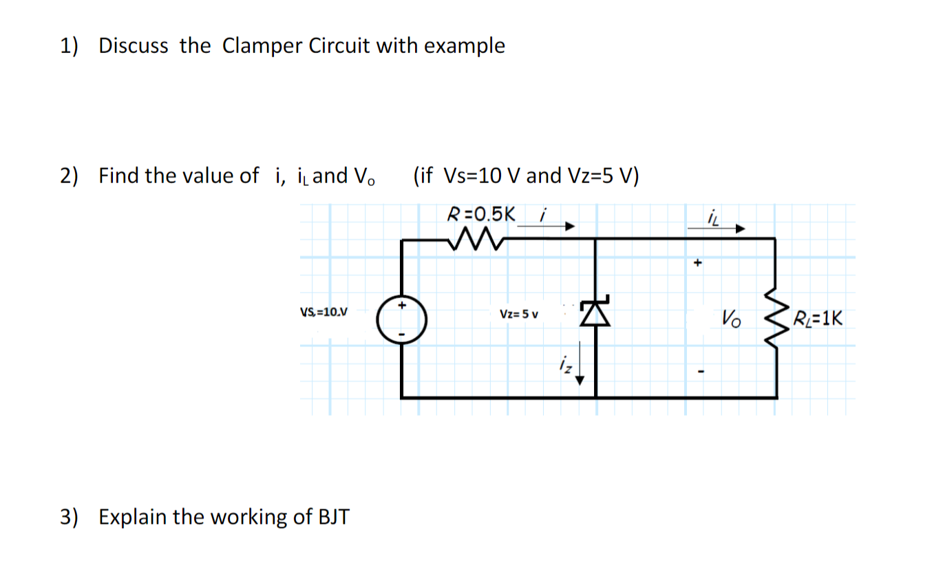 Solved 1) Discuss the Clamper Circuit with example 2) Find | Chegg.com