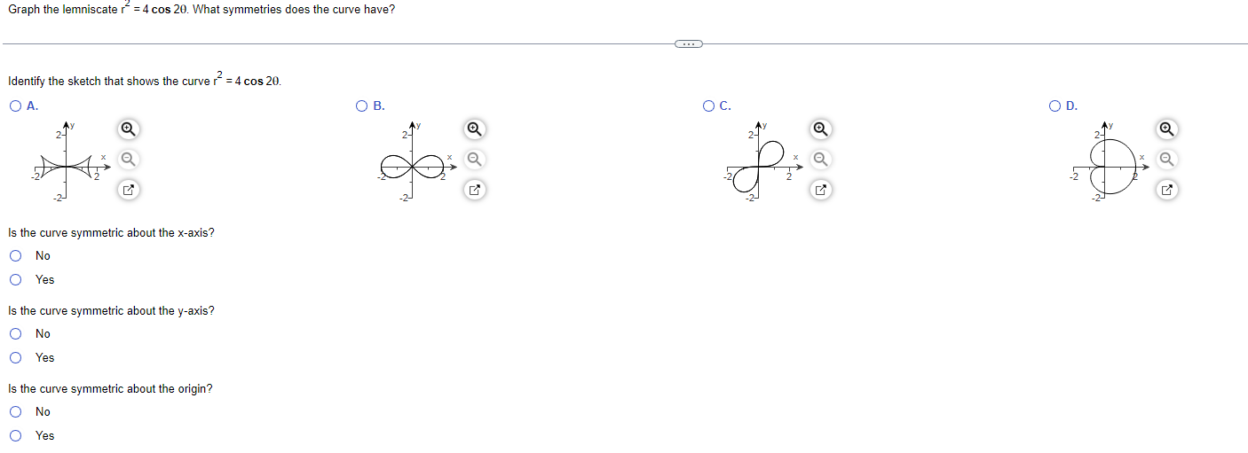 Solved Graph the lemniscate r2=4cos2θ. What symmetries does | Chegg.com
