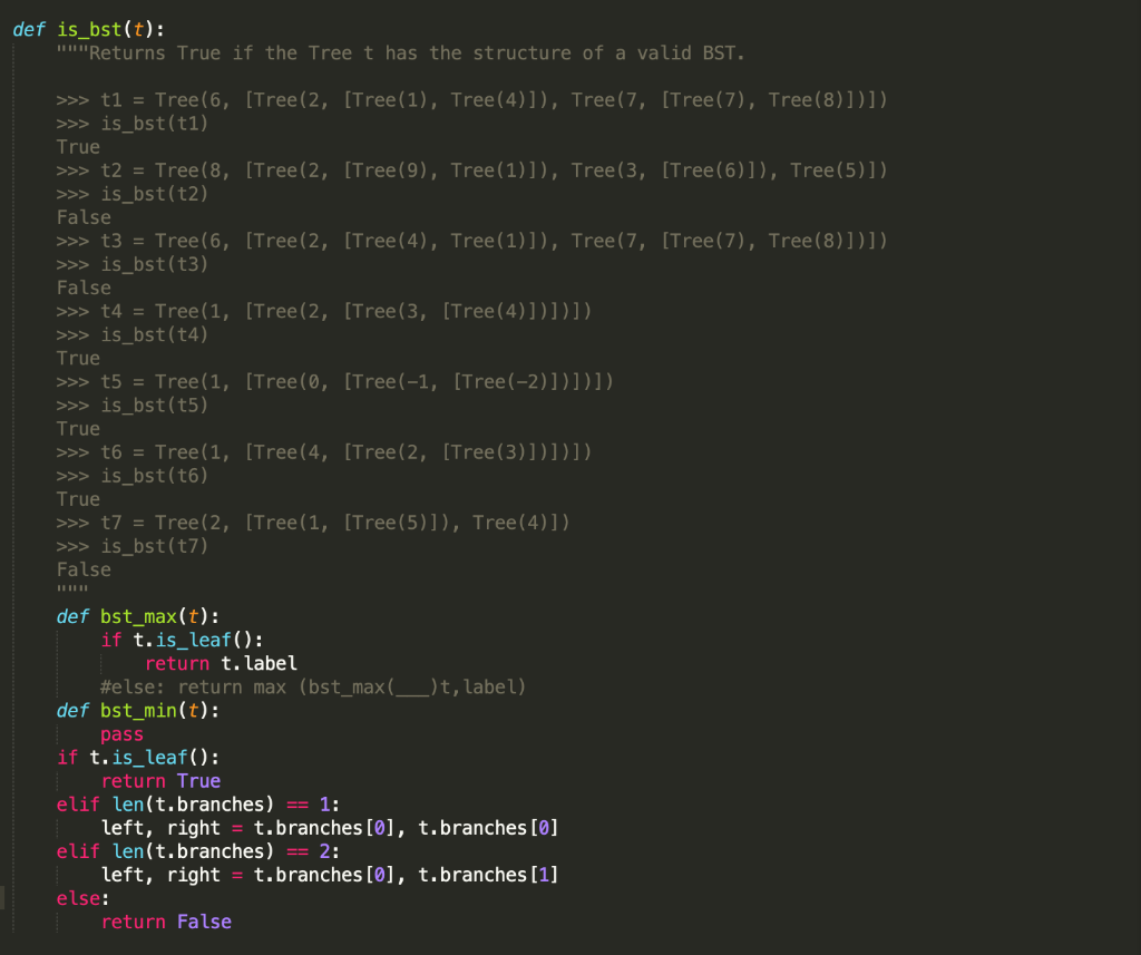 Solved Q4 Is Bst Write A Function Isbst Which Takes A 