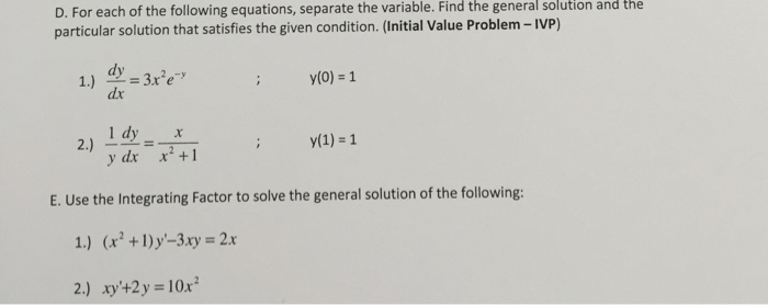 Solved For each of the following equations, separate the | Chegg.com