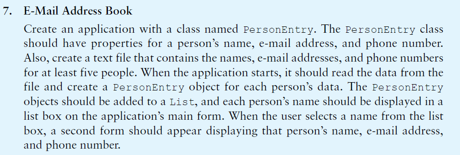 Solved E-Mail Address Book Create an application with a | Chegg.com
