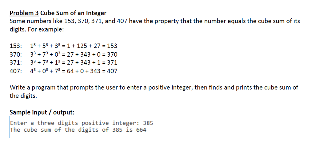 Solved Problem 3 Cube Sum of an Integer Some numbers like | Chegg.com