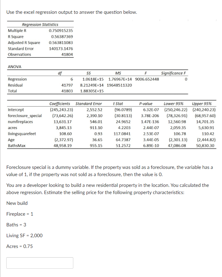 Solved Use the excel regression output to answer the | Chegg.com