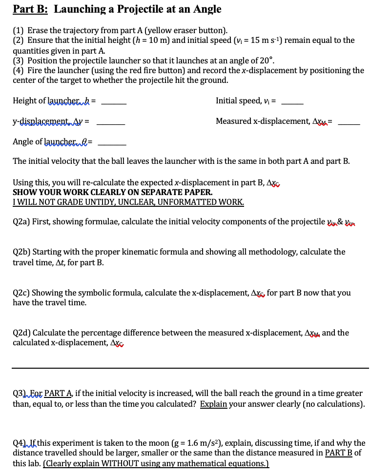 Solved Part B: Launching a Projectile at an Angle (1) Erase | Chegg.com