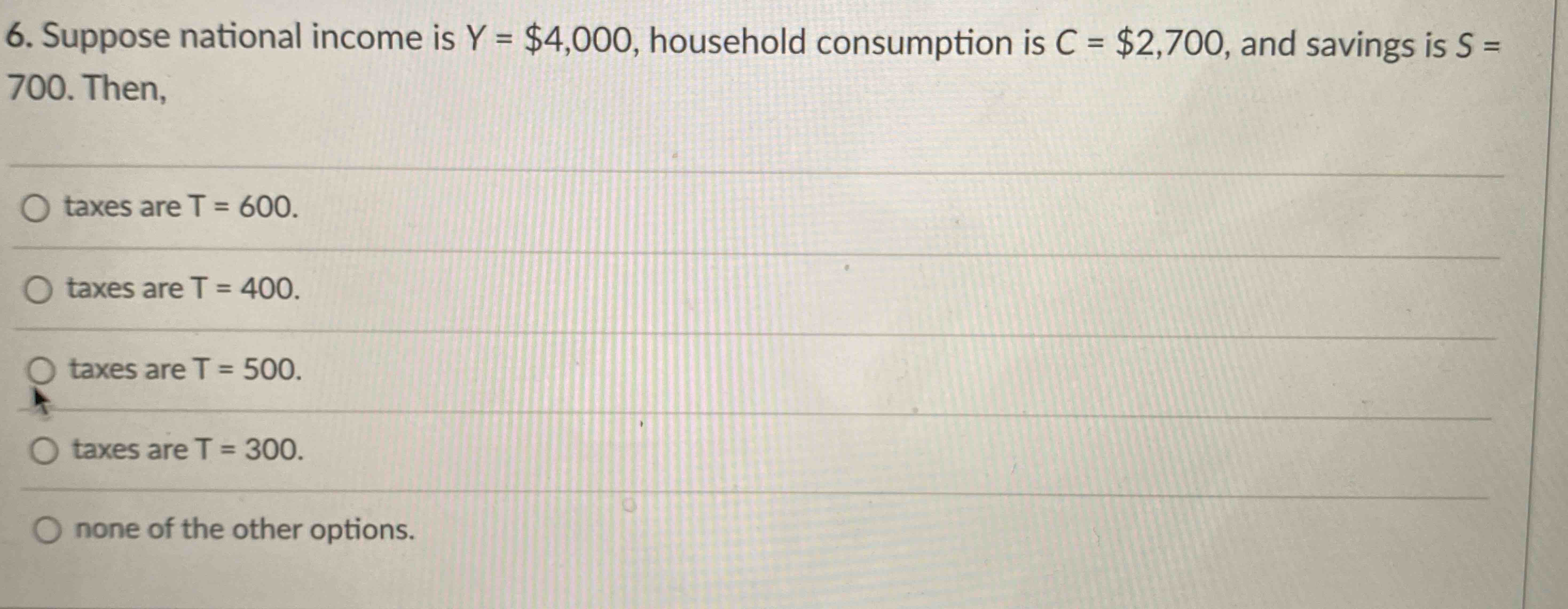 Solved Suppose national income is Y=$4,000, ﻿household | Chegg.com