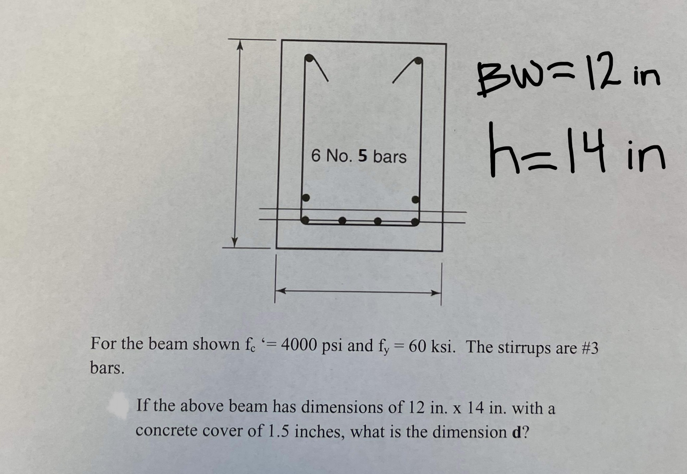 Solved For the beam shown fc′=4000 psi and fy=60 ksi. The | Chegg.com