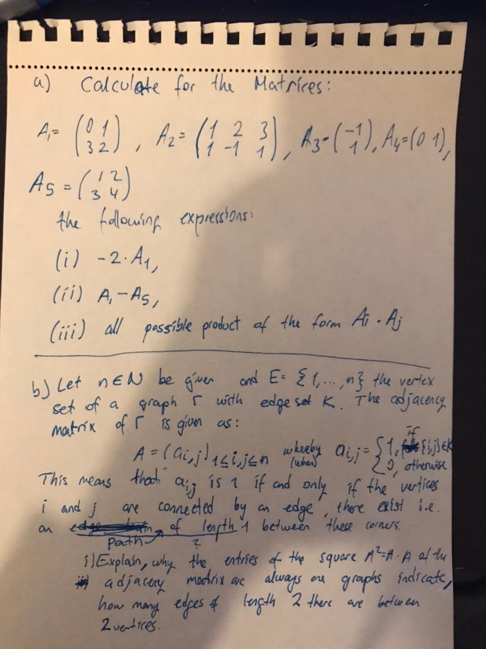 Solved a) Calculate for the Matrices: | Chegg.com