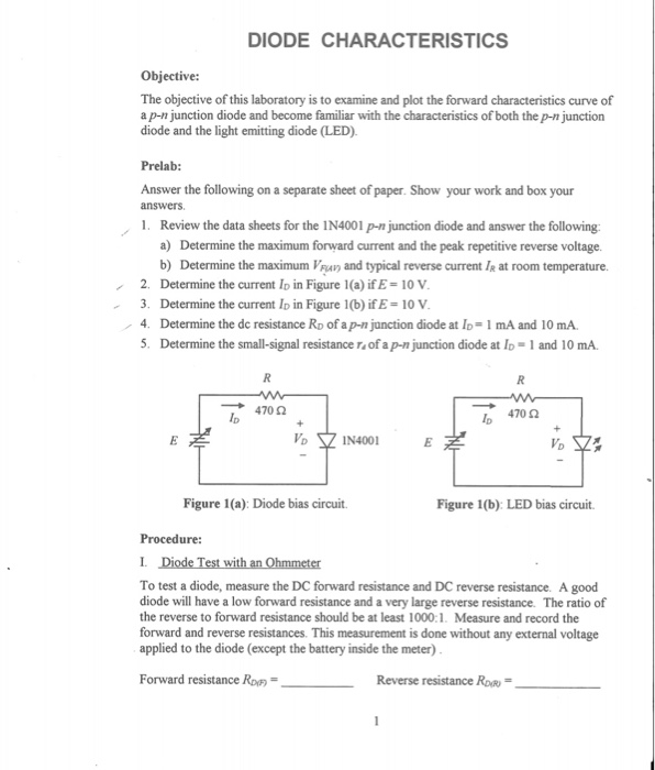 Solved DIODE CHARACTERISTICS Objective: The objective of | Chegg.com