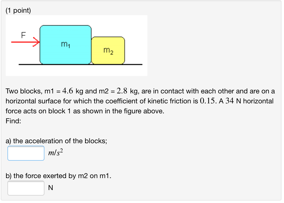 Solved (1 point) riz Two blocks, m1 = 4.6 kg and m2 = 2.8 | Chegg.com