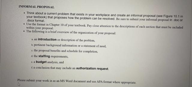 Solved INFORMAL. PROPOSAL. - Think about a current problem | Chegg.com