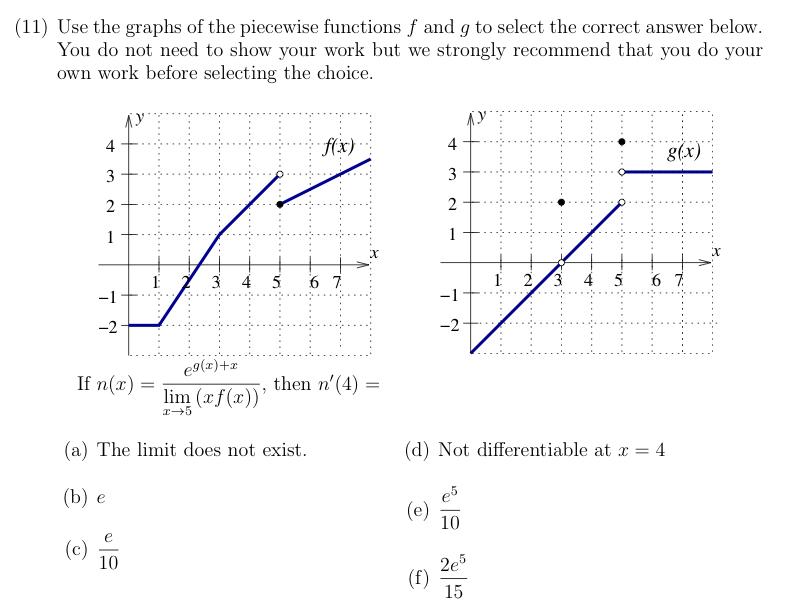 Solved 11) Use the graphs of the piecewise functions f and g | Chegg.com