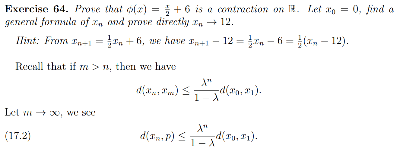 Solved Exercise 64. ﻿Prove that φ(x)=x2+6 ﻿is a contraction | Chegg.com