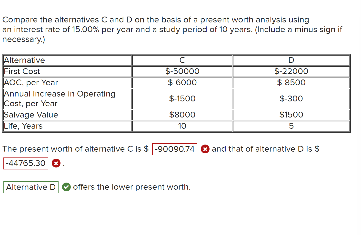 Solved Compare the alternatives C and D on the basis of a | Chegg.com