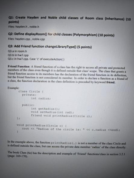 Q1: Create Hayden and Noble child classes of Room | Chegg.com