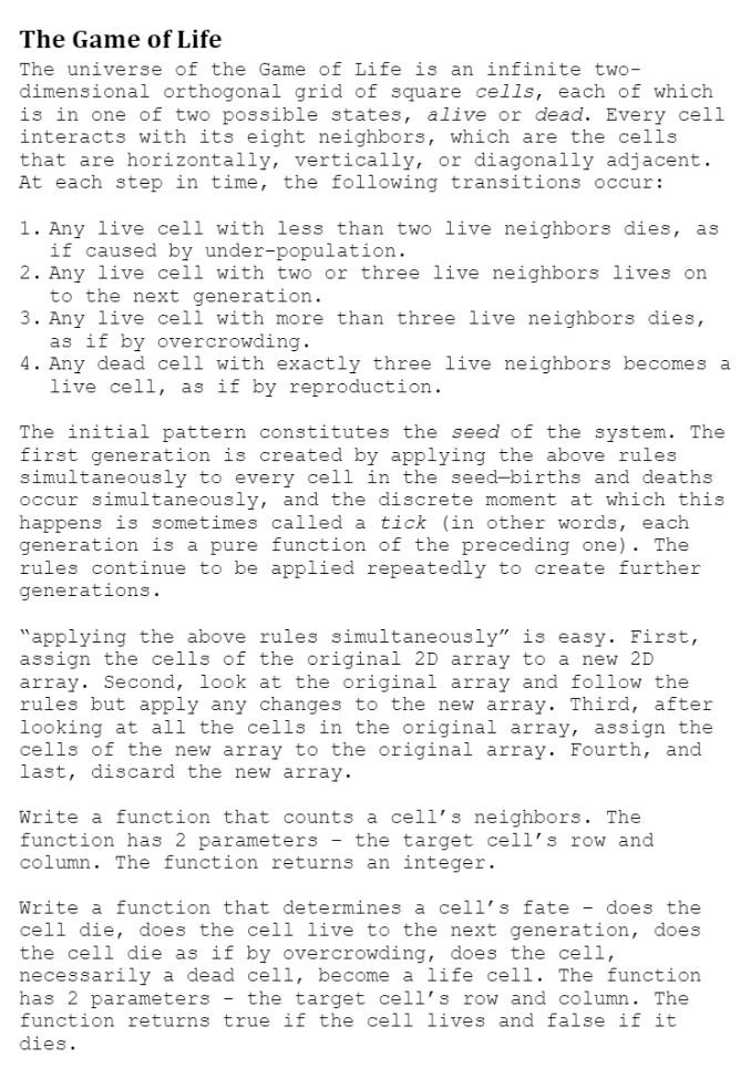 Solved Translate as much of the game of life algorithm to | Chegg.com