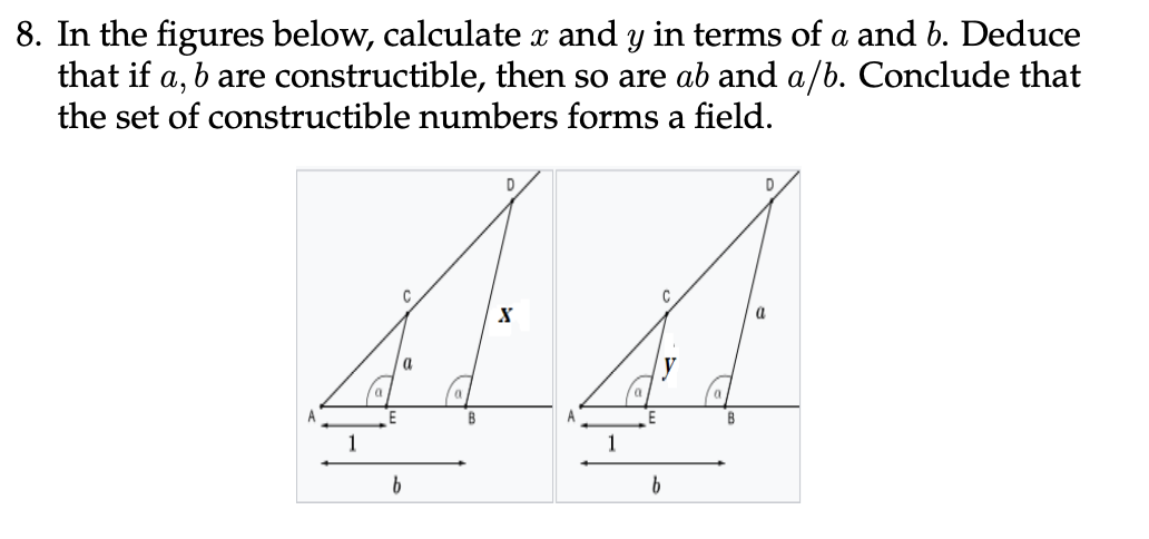 Solved In the figures below, calculate x ﻿and y ﻿in terms of | Chegg.com
