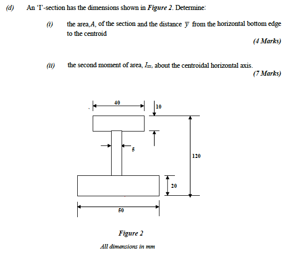 Solved (d) An ‘T-section has the dimensions shown in Figure | Chegg.com
