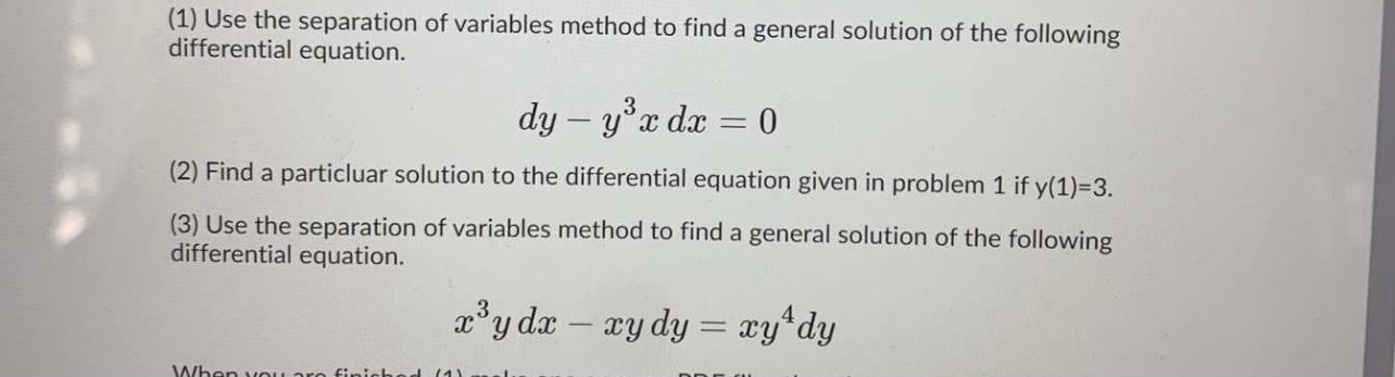 Solved (1) Use the separation of variables method to find a | Chegg.com