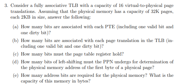3. Consider a fully associative TLB with a capacity | Chegg.com