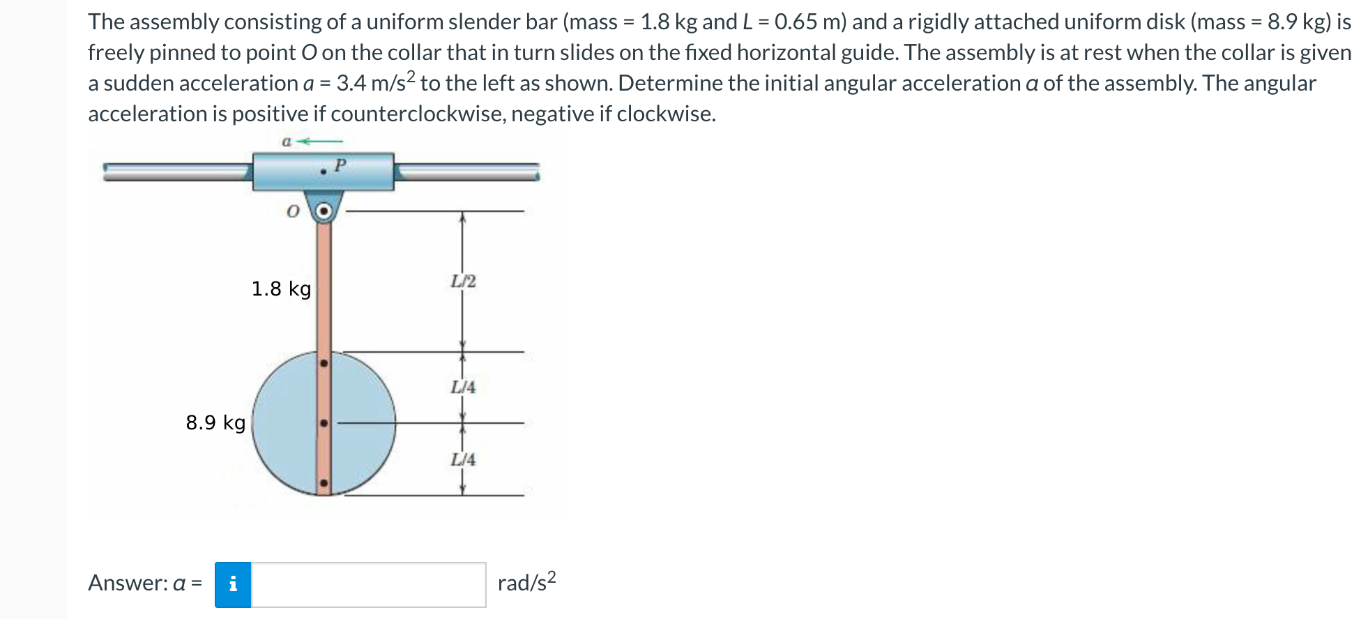 Solved The assembly consisting of a uniform slender bar | Chegg.com