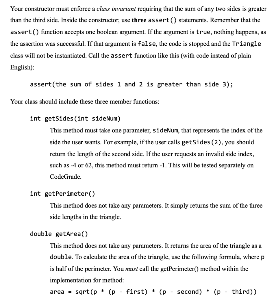 Solved Create a class named Triangle with three integer data | Chegg.com