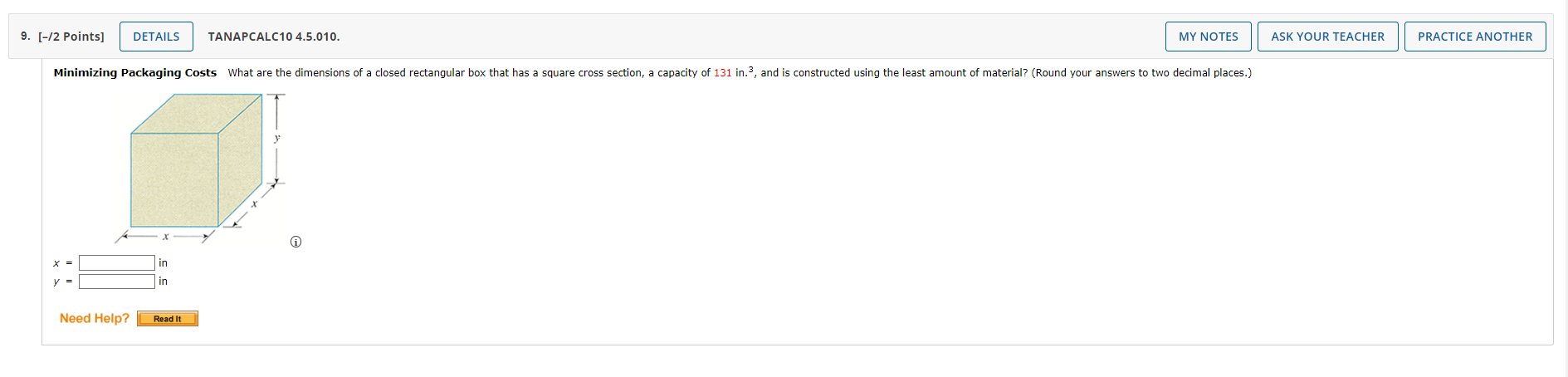 Solved 9. [-/2 Points] DETAILS TANAPCALC10 4.5.010. MY NOTES | Chegg.com