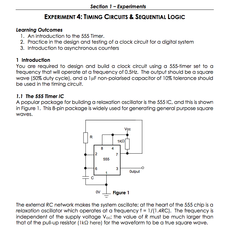 Section 1 - Experiments EXPERIMENT 4: TIMING CIRCUITS | Chegg.com
