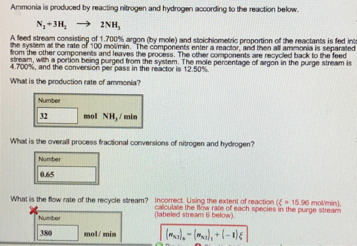 Solved Ammonia is produced by reacting nitrogen and hydrogen | Chegg.com