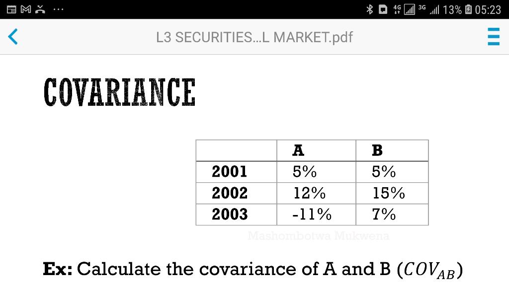 Solved Covariance Ex Calculate The Covariance Of A And