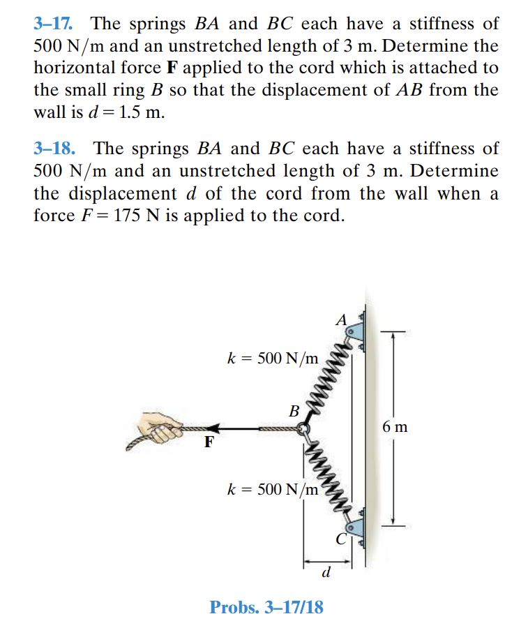 Solved 3-17. The springs BA and BC each have a stiffness of | Chegg.com