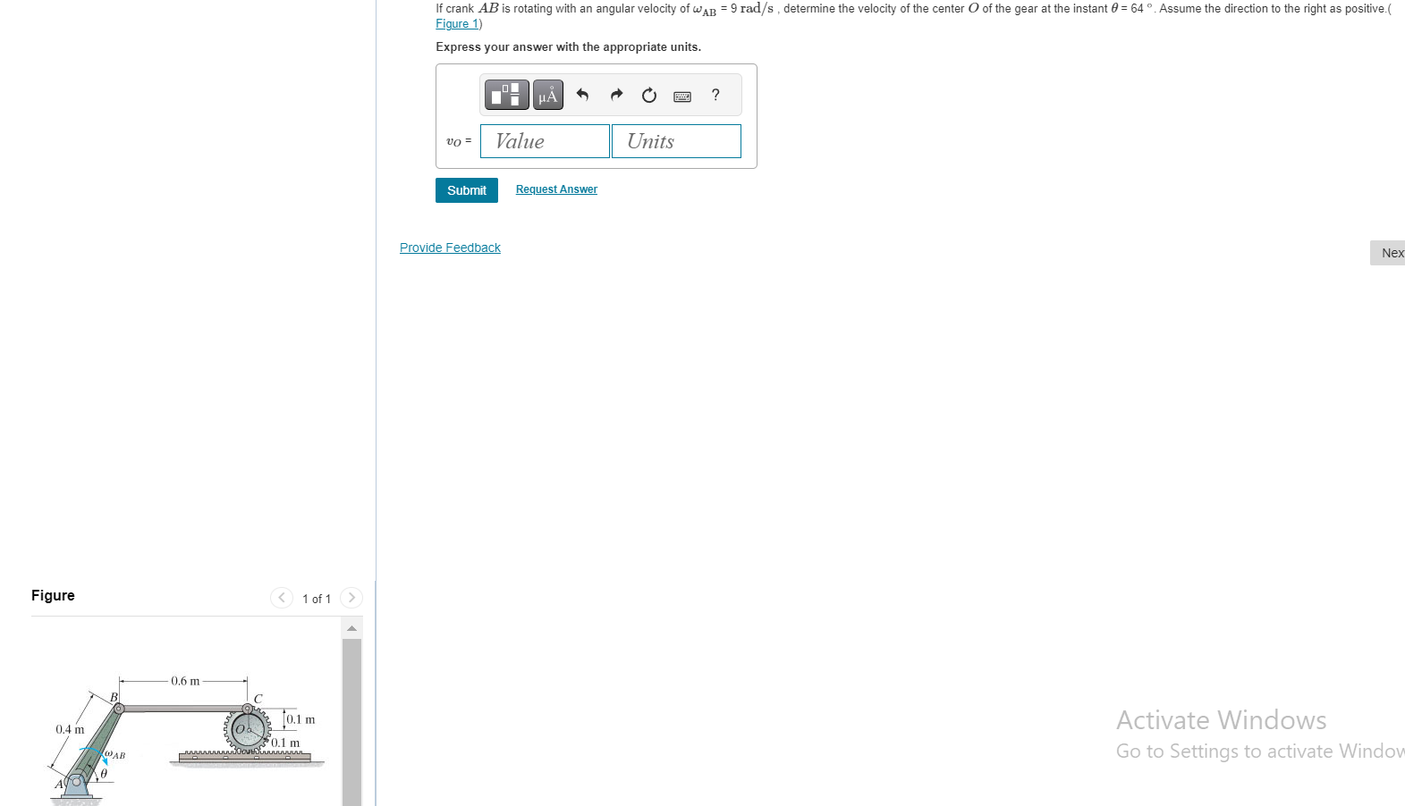 If crank AB ﻿is rotating with an angular velocity of | Chegg.com