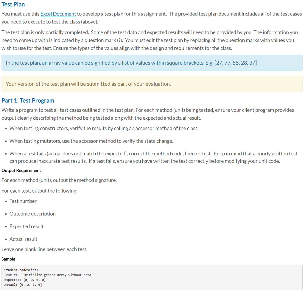 Solved Test Plan You must use this Excel Document to develop | Chegg.com
