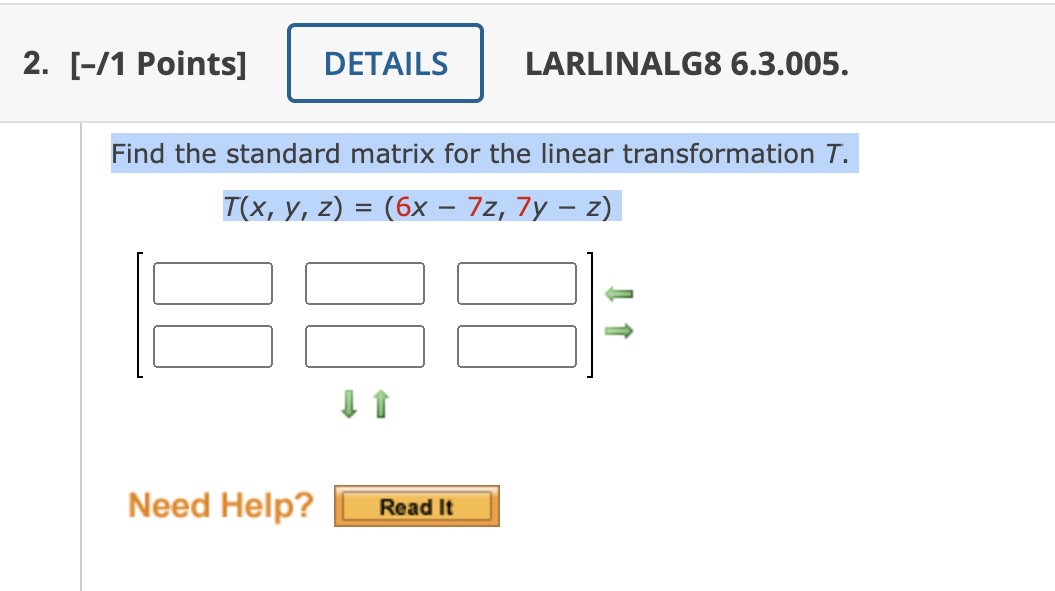Solved Find the standard matrix for the linear | Chegg.com