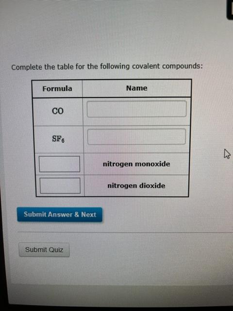 Solved Complete The Table For The Following Covalent