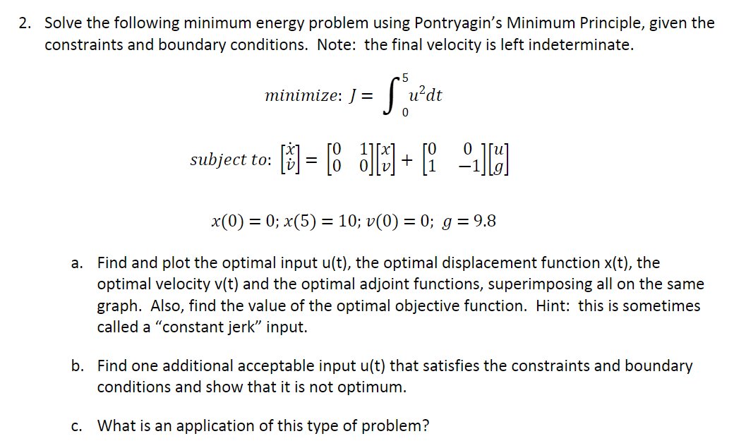 2. Solve the following minimum energy problem using | Chegg.com