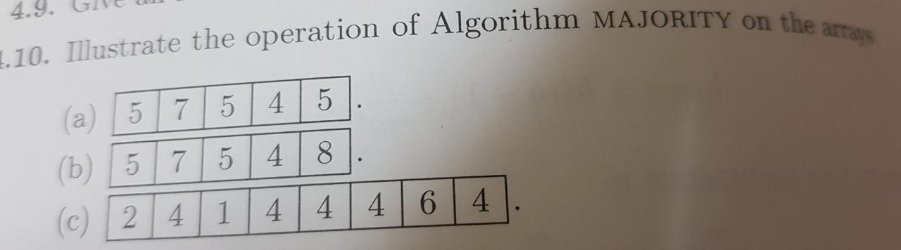 10. Illustrate the operation of Algorithm MAJORITY | Chegg.com