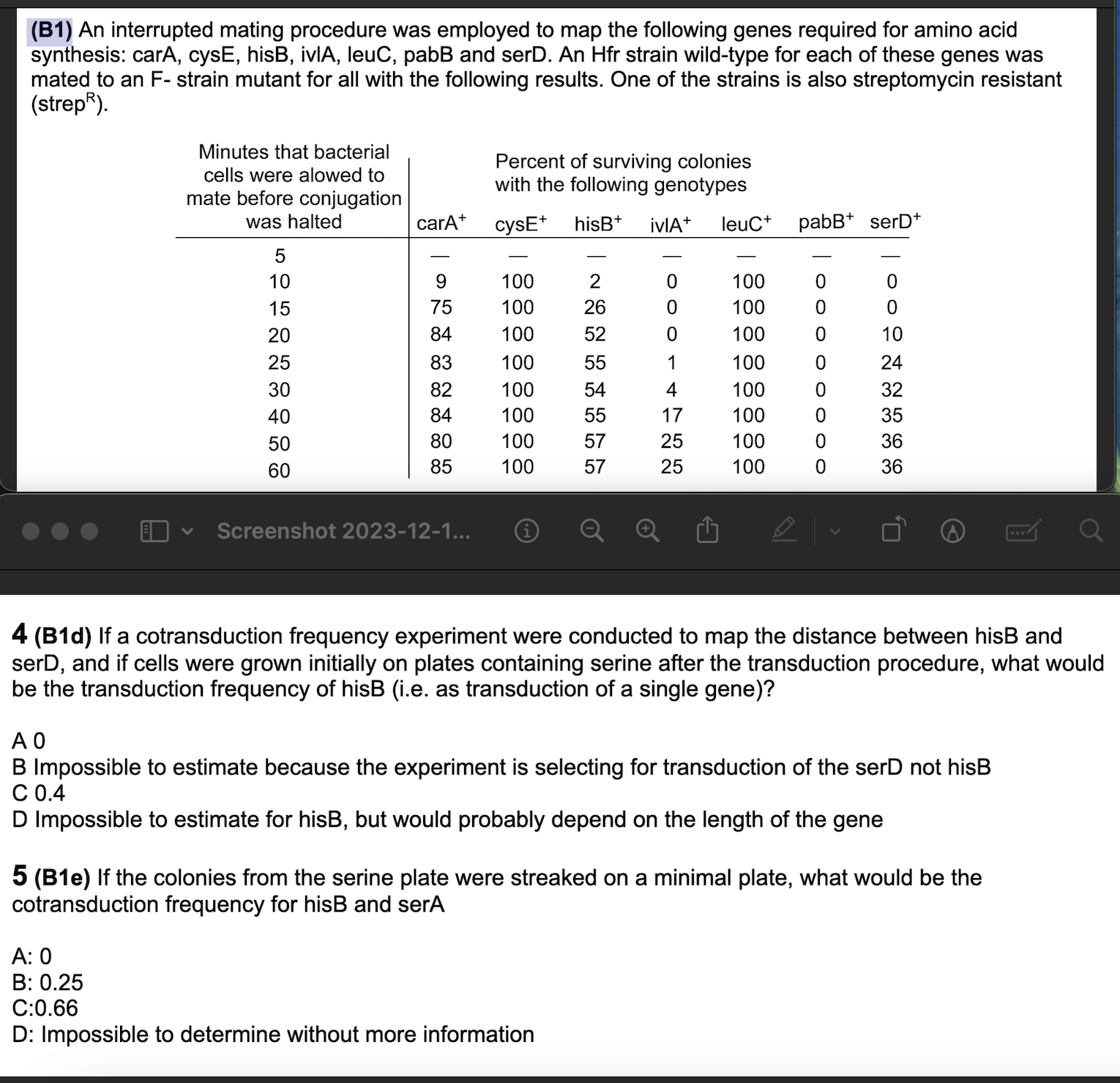 Solved (B1) ﻿An interrupted mating procedure was employed to | Chegg.com